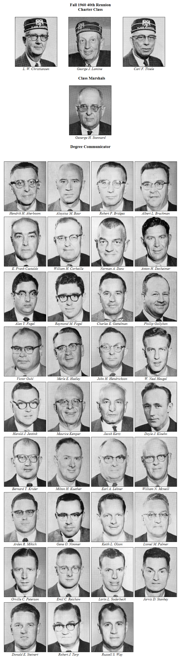 Fall 1960, 40th Reunion, Charter Class - Scottish Rite