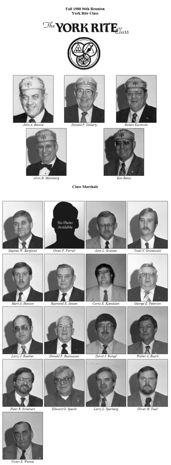 Fall 1988, 96th Reunion, York Rite Class - Scottish Rite
